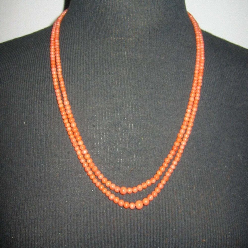 Victorian Double Strand Graduated Red Coral Beads 14 … - Gem